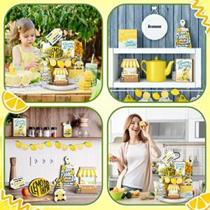 Qunclay 13 Pieces Fresh Lemon Tiered Tray Decor Wooden Lemonade Themed Home Decorations Farmhouse Summer Table Decor Rustic Wood Lemonade Sign for Kitchen Living Room Party Gifts