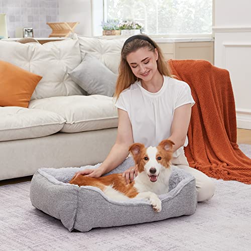 FURTIME Medium Dog Beds for Medium Dogs, Rectangle Washable Dog Bed, Orthopedic Dog Bed Soft and Comfy Calming Puppy Bed Waterproof Dog Cuddler Sofa Pet Bed with Anti-Slip Bottom M(25''x21''x8'')