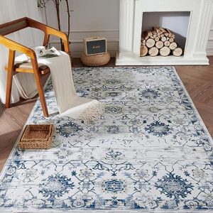 jinchan area rug 3x5 persian washable rug indoor entryway rug navy blue floral print rug boho farmhouse foldable thin rug kitchen floor cover non slip soft bath mat for bedroom living room dining room