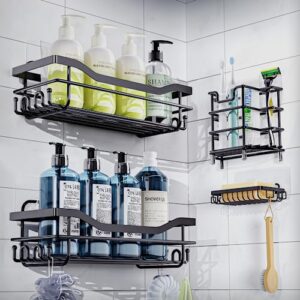 qqjoycci 4 pack shower caddies bathroom shelf,no drilling adhesive bathroom storage organizer,304 stainless steel rustproof shower rack for bathroom organizer/shower organizer/kitchen