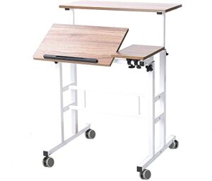 soges adjustable stand up desk 23.6 inches computer mobile desk workstation with standing and seating (oak)