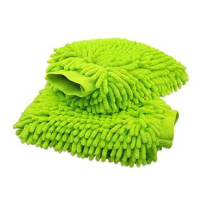 nicemoods car wash mitt 2 pack premium chenille microfiber wash mitt thickened for car cleaning mitts tools for winter (green x2)