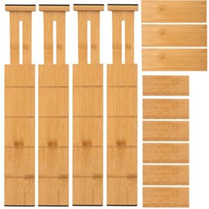 KOOHOAMZ Adjustable Bamboo Drawer Dividers With Inserts, Kitchen Drawer Dividers Organizer Expandable From 13.25"-17", Stackable Deep Drawer Separators For Kitchen Utensils, Dresser, Bedroom, Clothes