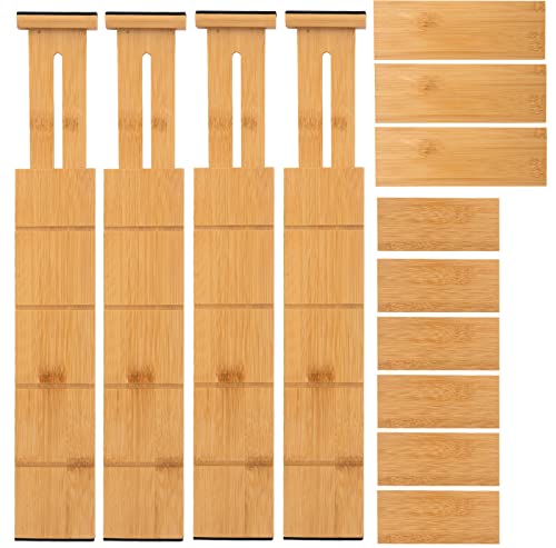 KOOHOAMZ Adjustable Bamboo Drawer Dividers With Inserts, Kitchen Drawer Dividers Organizer Expandable From 13.25"-17", Stackable Deep Drawer Separators For Kitchen Utensils, Dresser, Bedroom, Clothes