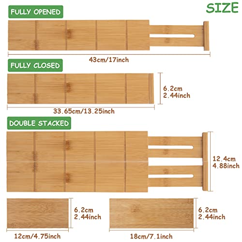 KOOHOAMZ Adjustable Bamboo Drawer Dividers With Inserts, Kitchen Drawer Dividers Organizer Expandable From 13.25"-17", Stackable Deep Drawer Separators For Kitchen Utensils, Dresser, Bedroom, Clothes