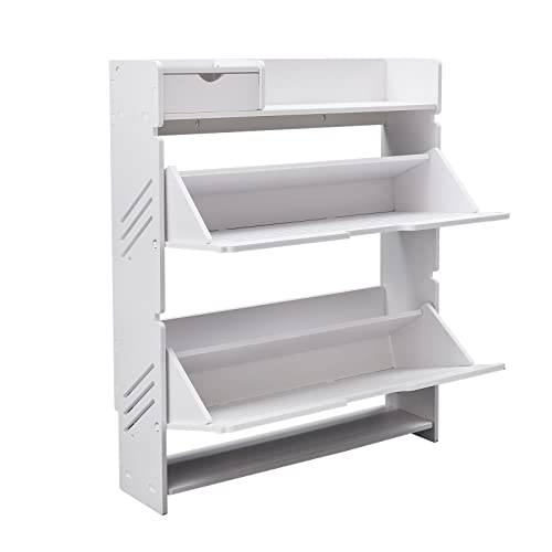 2 Layer Shoe Storage Cabinet with Doors White Modern Shoe Rack Small Shoe Cabinet for Entryway Show Rack Entryway Shoe Storage Practical Free Standing Shoe Racks (2 Tier, 25.98"x6.69"x31.88")