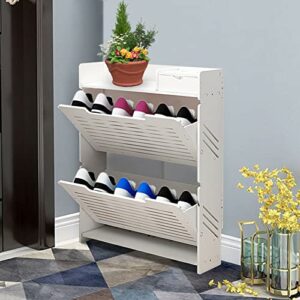 2 Layer Shoe Storage Cabinet with Doors White Modern Shoe Rack Small Shoe Cabinet for Entryway Show Rack Entryway Shoe Storage Practical Free Standing Shoe Racks (2 Tier, 25.98"x6.69"x31.88")