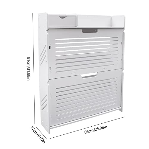 2 Layer Shoe Storage Cabinet with Doors White Modern Shoe Rack Small Shoe Cabinet for Entryway Show Rack Entryway Shoe Storage Practical Free Standing Shoe Racks (2 Tier, 25.98"x6.69"x31.88")