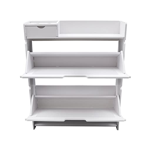 2 Layer Shoe Storage Cabinet with Doors White Modern Shoe Rack Small Shoe Cabinet for Entryway Show Rack Entryway Shoe Storage Practical Free Standing Shoe Racks (2 Tier, 25.98"x6.69"x31.88")