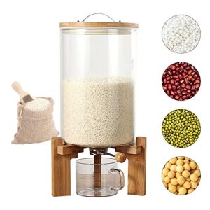 PIOJNYEN Glass Rice Dispenser with Stand, Glass Food Storge Container for Kitchen Pantry Organization, Flour and Cereal Container with Airtight Lid and Bamboo Stand, 7.5L…