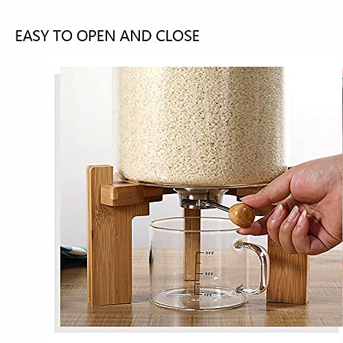 PIOJNYEN Glass Rice Dispenser with Stand, Glass Food Storge Container for Kitchen Pantry Organization, Flour and Cereal Container with Airtight Lid and Bamboo Stand, 7.5L…