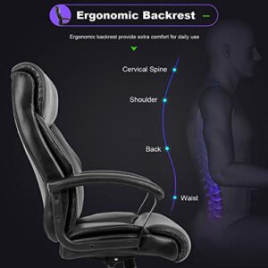 Big and Tall Office Chair 500lbs Wide Seat Ergonomic Desk Chair with Lumbar Support Arms High Back PU Leather Executive Task Computer Chair