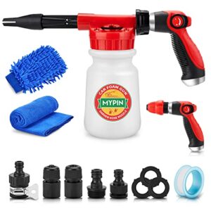 car wash foam gun, 16 in 1 foam cannon, adjustable hose wash sprayer with 2.5-6 ratio dial foam blaster, 1l bottle, nozzles, wash mitten, 1/2” quick connector for garden hose, for car/garden cleaning