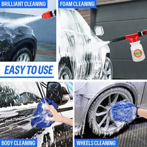 Car Wash Foam Gun, 16 IN 1 Foam Cannon, Adjustable Hose Wash Sprayer with 2.5-6 Ratio Dial Foam Blaster, 1L Bottle, Nozzles, Wash Mitten, 1/2” Quick Connector for Garden Hose, for Car/Garden Cleaning