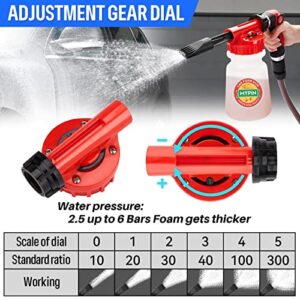 Car Wash Foam Gun, 16 IN 1 Foam Cannon, Adjustable Hose Wash Sprayer with 2.5-6 Ratio Dial Foam Blaster, 1L Bottle, Nozzles, Wash Mitten, 1/2” Quick Connector for Garden Hose, for Car/Garden Cleaning