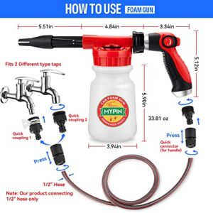 Car Wash Foam Gun, 16 IN 1 Foam Cannon, Adjustable Hose Wash Sprayer with 2.5-6 Ratio Dial Foam Blaster, 1L Bottle, Nozzles, Wash Mitten, 1/2” Quick Connector for Garden Hose, for Car/Garden Cleaning