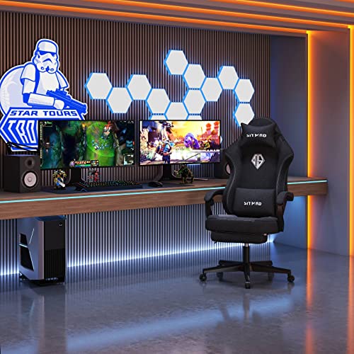 SITMOD Gaming Chair with Footrest-PC Computer Ergonomic Video Game Chair-Backrest and Seat Height Adjustable Swivel Task Chair for Adults with Headrest and Lumbar Support(Black)-Fabric