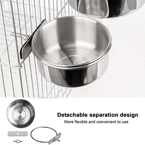 Lucky Interests 4 pcs Bird Feeding Dish Cups, Parrot Stainless Steel Food Bowl Bird Cage Water Feeder with Clamp Holder for Parrots Cockatiel Budgies Lovebird Parakeet Feeding Cups with 4 Bird Spoon