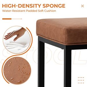 Kemon 24 Inch Bar Stools Set of 2 Modern PU Leather Metal Barstool Backless Kitchen Dining Cafe Stool Counter Height Upholstered Bar Stool with Footrest，Brown