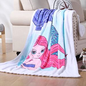 Jurllyshe Mermaid Throw Blanket Super Soft & Fuzzy Ocean Theme Blanket Cute Plush Fleece Mermaid Tail Blanket Gifts Blanket for Women Girls Everyday Use (Mermaid-4)