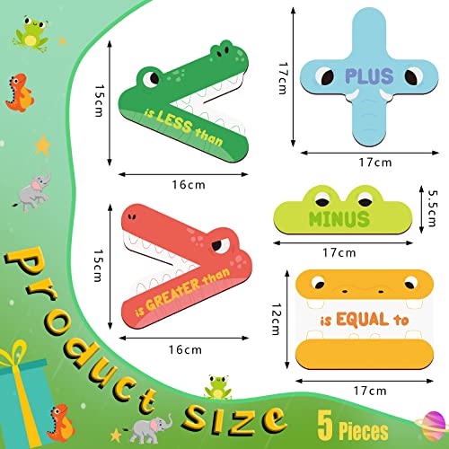 Flutesan 5 Pack Math Sign Magnetic Teacher Tools, Greater Than and Less Than, Plus, Minus, Equal to, Animal Math Magnets for Teacher School Classroom Supplies, Help Kids to Learn and Understand Math