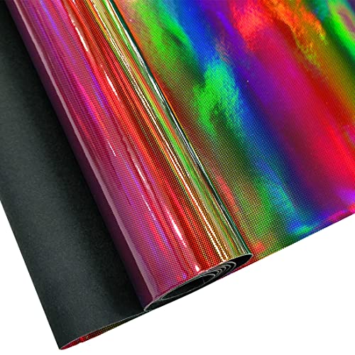 12 x 53 Inch Iridescent Faux Leather Roll Small Dots Printed Holographic Rainbow Vinyl Synthetic Leather Fabric for Handbags DIY Crafts Earrings Bows Making (XHT-329-L)