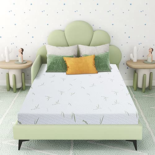 Airdown Twin Mattress, 6 Inch Memory Foam Mattress in a Box for Kids with Breathable Bamboo Cover, Medium Firm Green Tea Gel Mattress for Bunk Bed, Trundle Bed, CertiPUR-US Certified, Made in USA