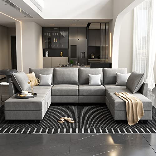 HONBAY Oversized Sectional Sofa with Chaise Modern Sleeper Modular Sofa Couch U Shaped Sofa Sectional for Living Room, Grey