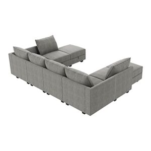 HONBAY Oversized Sectional Sofa with Chaise Modern Sleeper Modular Sofa Couch U Shaped Sofa Sectional for Living Room, Grey