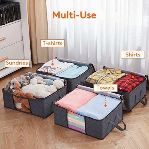 Lifewit 4-Pack Clothes Storage Bag, Foldable Storage Bins Closet Organizer with Reinforced Handle, Storage Containers With Sturdy Fabric Clear Window for Towel, Sweater, T-shirts, Gray