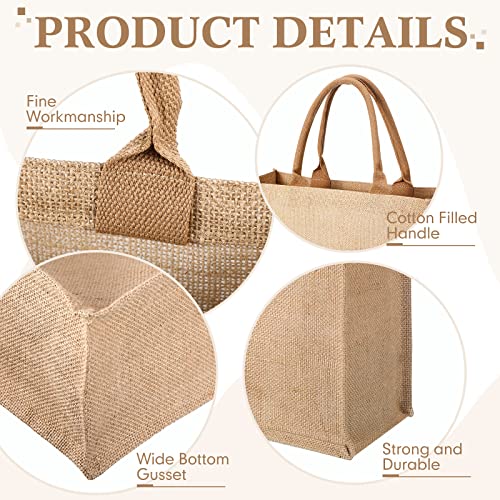 12 Pack Burlap Tote Bag Large Jute Tote Bags with Handles Blank Burlap Reusable Grocery Bags Water Resistant for Bridesmaid Gift Travel Shopping DIY Crafts Bags,jute Black, 15.4x12.2x5.9 Inches