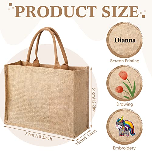 12 Pack Burlap Tote Bag Large Jute Tote Bags with Handles Blank Burlap Reusable Grocery Bags Water Resistant for Bridesmaid Gift Travel Shopping DIY Crafts Bags,jute Black, 15.4x12.2x5.9 Inches