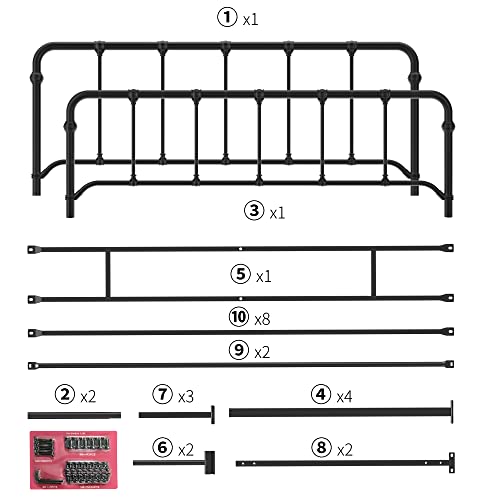 Hosslly Black Metal Full Bed Frame with Headboard and Storage 12 inch Platform No Box Spring Needed Easy Assembly