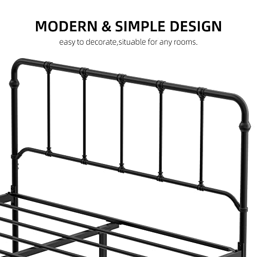 Hosslly Black Metal Full Bed Frame with Headboard and Storage 12 inch Platform No Box Spring Needed Easy Assembly