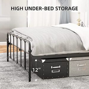 Hosslly Black Metal Full Bed Frame with Headboard and Storage 12 inch Platform No Box Spring Needed Easy Assembly