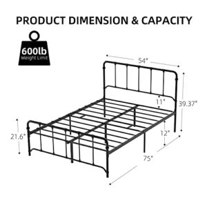 Hosslly Black Metal Full Bed Frame with Headboard and Storage 12 inch Platform No Box Spring Needed Easy Assembly