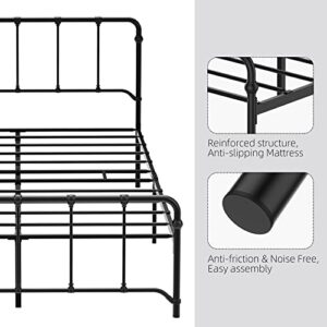 Hosslly Black Metal Full Bed Frame with Headboard and Storage 12 inch Platform No Box Spring Needed Easy Assembly