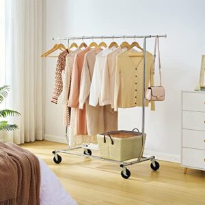 Tajsoon Heavy Duty Foldable Clothes Rack,Collapsible Garment Rack,Commercial Clothes Organizer With Wheels,Bottom Storage Display Shelf,Rolling Clothes Rack for Hanging Clothe,Portable Clothes Hanger