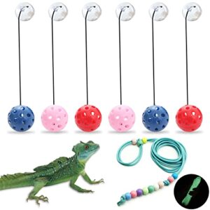 knana bearded dragon toys set - bearded dragon bell balls and leash, reptile toy ball for bearded dragon, lizard, gecko, small pet animals