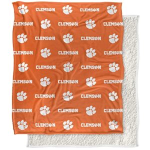 clemson university blanket, 50"x60" logo pattern,silky touch sherpa back super soft throw blanket