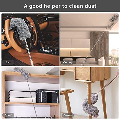 Acalu Feather Dusters for Cleaning Tool,100" Duster with Extension Pole Extendable Bendable Cobweb Telescoping Long Dusters for High Ceiling Fan, Furniture,Blinds, Vents, Cars