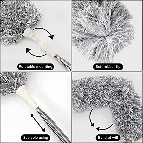 Acalu Feather Dusters for Cleaning Tool,100" Duster with Extension Pole Extendable Bendable Cobweb Telescoping Long Dusters for High Ceiling Fan, Furniture,Blinds, Vents, Cars