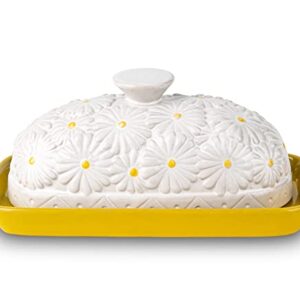 Ceramic Butter Dish With Lid For Countertop Daisy Butter Keeper Butter Container Large Butter Holder Butter Tray Covered Butter Dish Butter Dishes With Lid Butter Storage Butter Holder For Counter