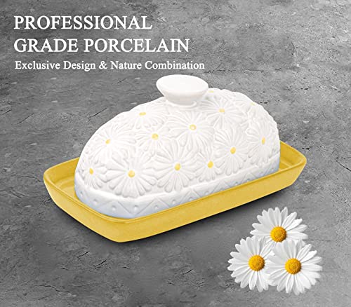 Ceramic Butter Dish With Lid For Countertop Daisy Butter Keeper Butter Container Large Butter Holder Butter Tray Covered Butter Dish Butter Dishes With Lid Butter Storage Butter Holder For Counter