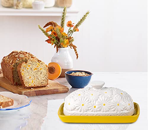 Ceramic Butter Dish With Lid For Countertop Daisy Butter Keeper Butter Container Large Butter Holder Butter Tray Covered Butter Dish Butter Dishes With Lid Butter Storage Butter Holder For Counter