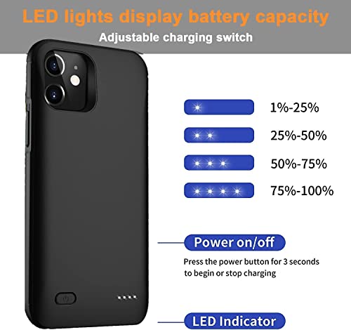 HUGUODONG Battery Case iPhone 12 Mini(5.4 inch), Large Capacity 8200mAh Ultra-Thin Portable 2-in-1 Charging and Protection case,Compatible with Mini Extended Charger -Black