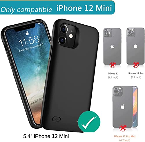 HUGUODONG Battery Case iPhone 12 Mini(5.4 inch), Large Capacity 8200mAh Ultra-Thin Portable 2-in-1 Charging and Protection case,Compatible with Mini Extended Charger -Black