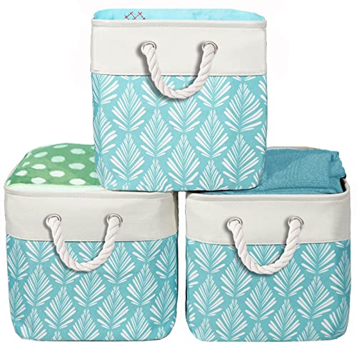 Cozyaver Storage Baskets Fabric Basket,13x13x13 inch Storage Containers for Bedroom Decor Book Shelves Organizer(Blue forest, Large 3 Pack)