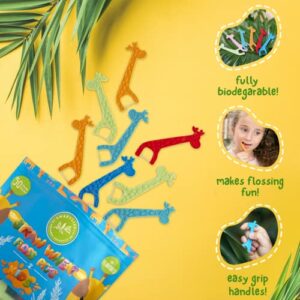 Biodegradable Kids Flossers - Unflavored Dental Floss Picks for Children | Fluoride & Plastic Free | Natural Fun Animal Flossing Sticks for Toddlers Teeth | Eco Friendly Organic Compostable, 100 Pack