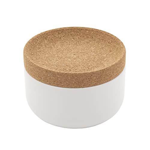 Kamenstein Ceramic and Cork Salt Pig with Easy Lift Lid for Easy Access, White